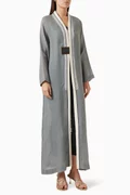 Buy ZAH Design Neutral Straight-cut Abaya in Linen Online for Women ...