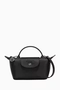Buy Longchamp Black Mini Le Pliage Xtra Handbag in Leather Online for ...