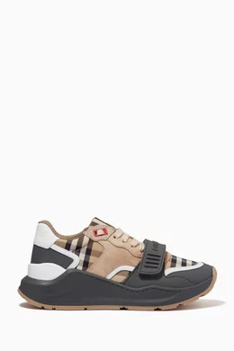 Buy Burberry Grey Sneakers in Vintage Check Leather Suede For Women Online Ounass Bahrain