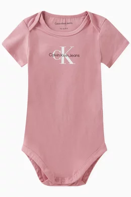 Buy Calvin Klein Pink Logo Bodysuit in Organic Cotton blend Sersey For Baby Girls Online Ounass Bahrain