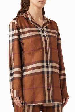 Buy Burberry Brown Jackie Check print Pyjama Shirt in Silk For Women Online Ounass Bahrain