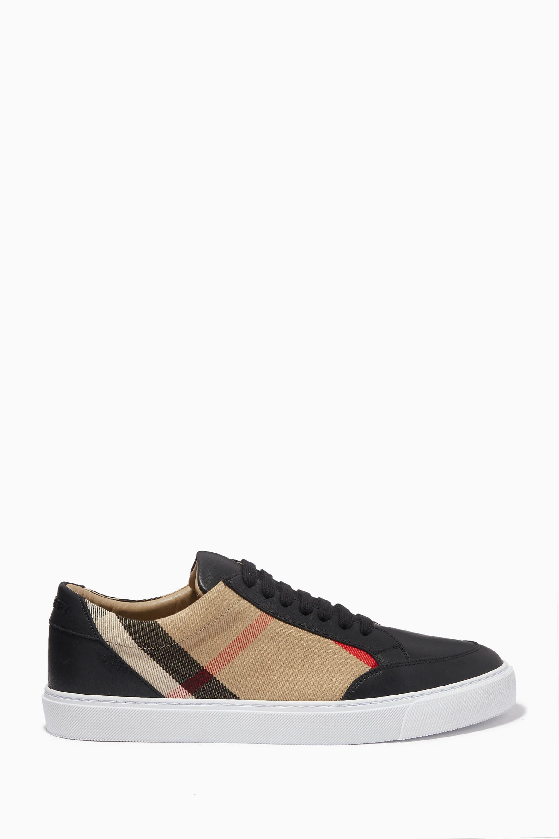 Buy Burberry Black Salmond Check Top Sneakers in Grainy Leather For Women Online Ounass Bahrain